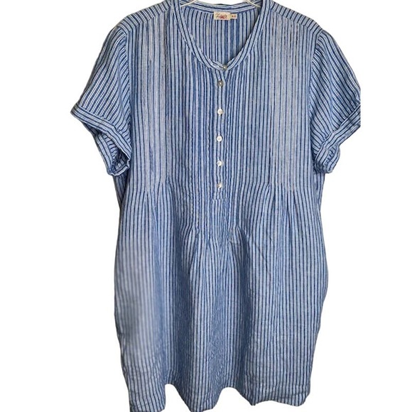 Faherty | Dresses | Faherty Gemina Linen Dress Womens Xl Bluewhite ...
